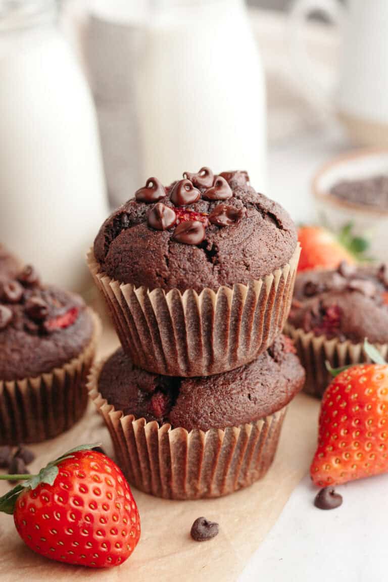 Double Chocolate Strawberry Muffins (fresh strawberries) - Alpine Ella