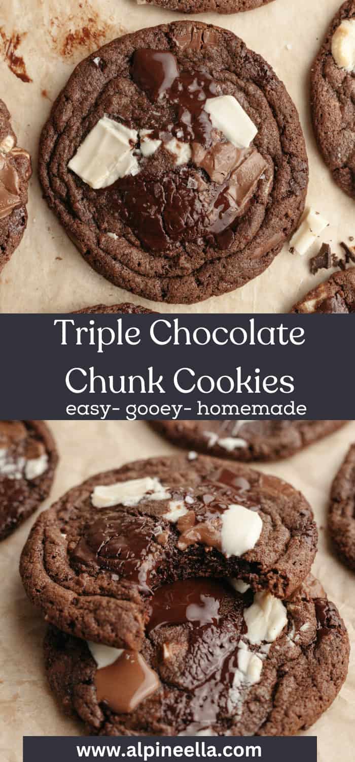 Chewy Triple Chocolate Chunk Cookies (One Bowl Recipe) - Alpine Ella