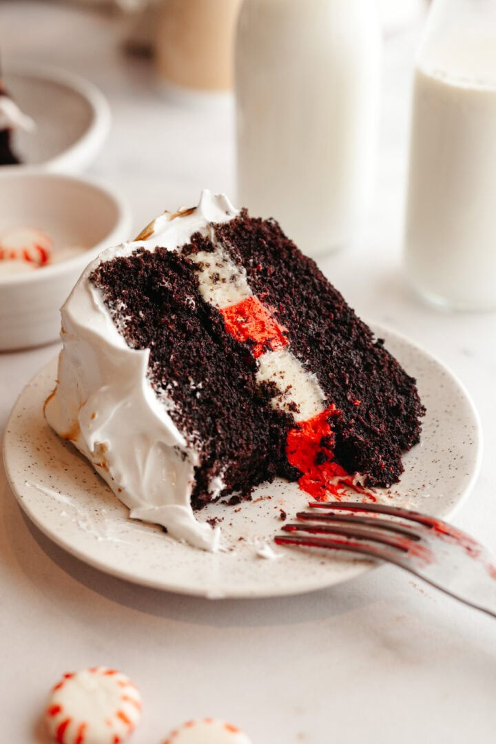 Peppermint Bark Cake with Marshmallow Frosting - Alpine Ella