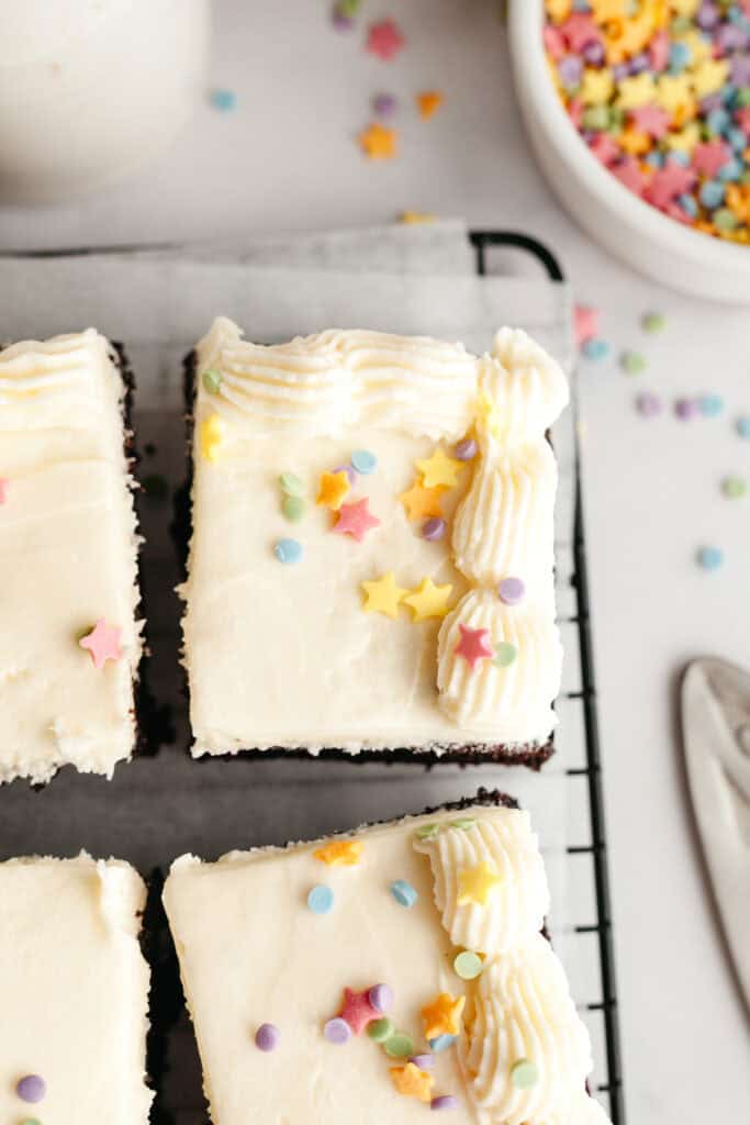Moist Chocolate Sheet Cake with Vanilla Buttercream - Alpine Ella